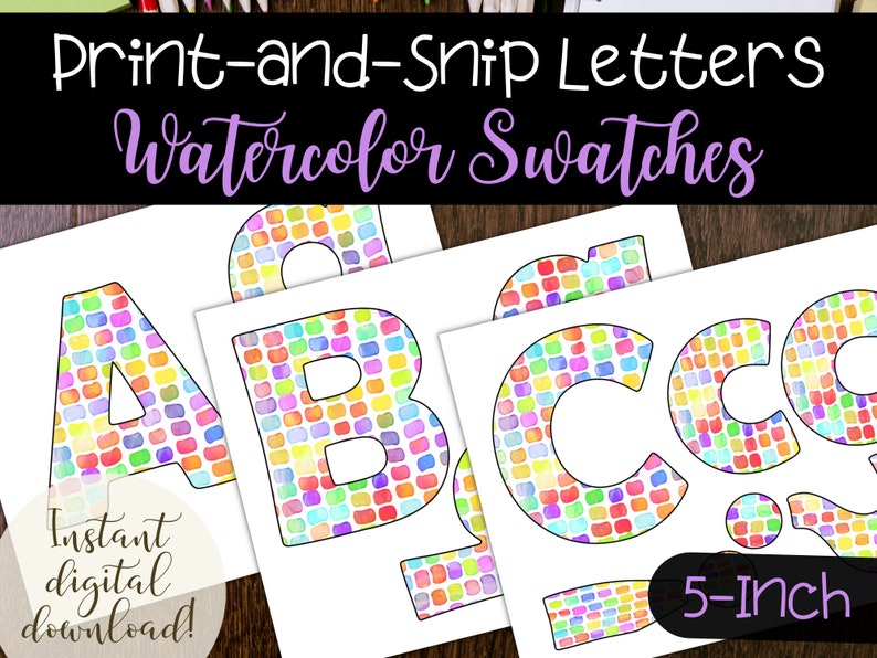 Printable Bulletin Board Letters in Watercolor Swatches Pattern ...