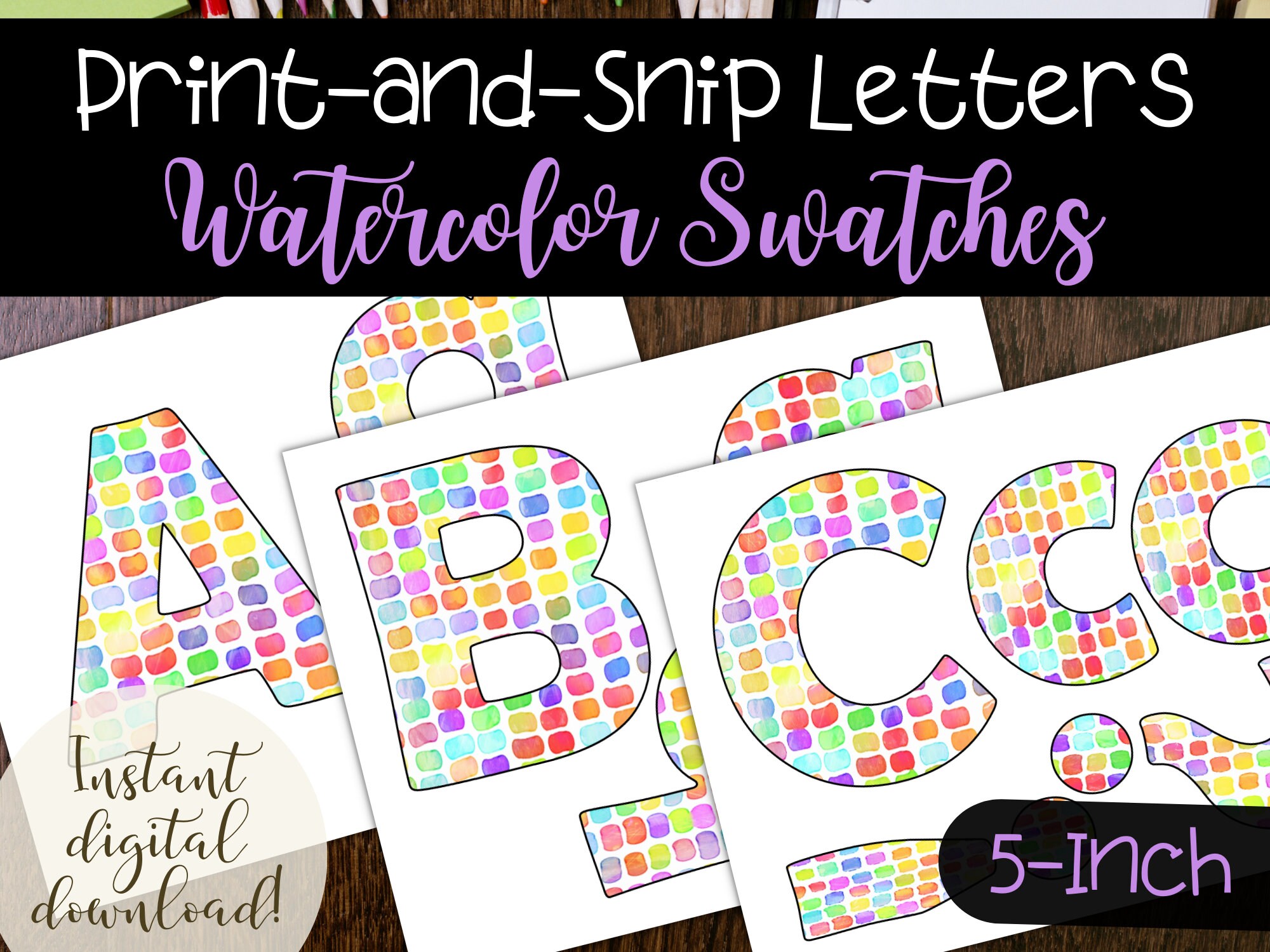 Printable Bulletin Board Letters in Watercolor Swatches Pattern ...