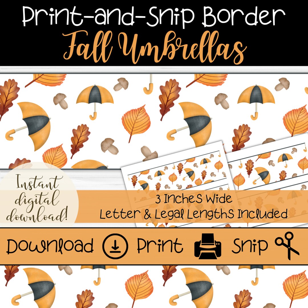 Fall Umbrellas & Foliage Bulletin Board Border | Printable Border ...