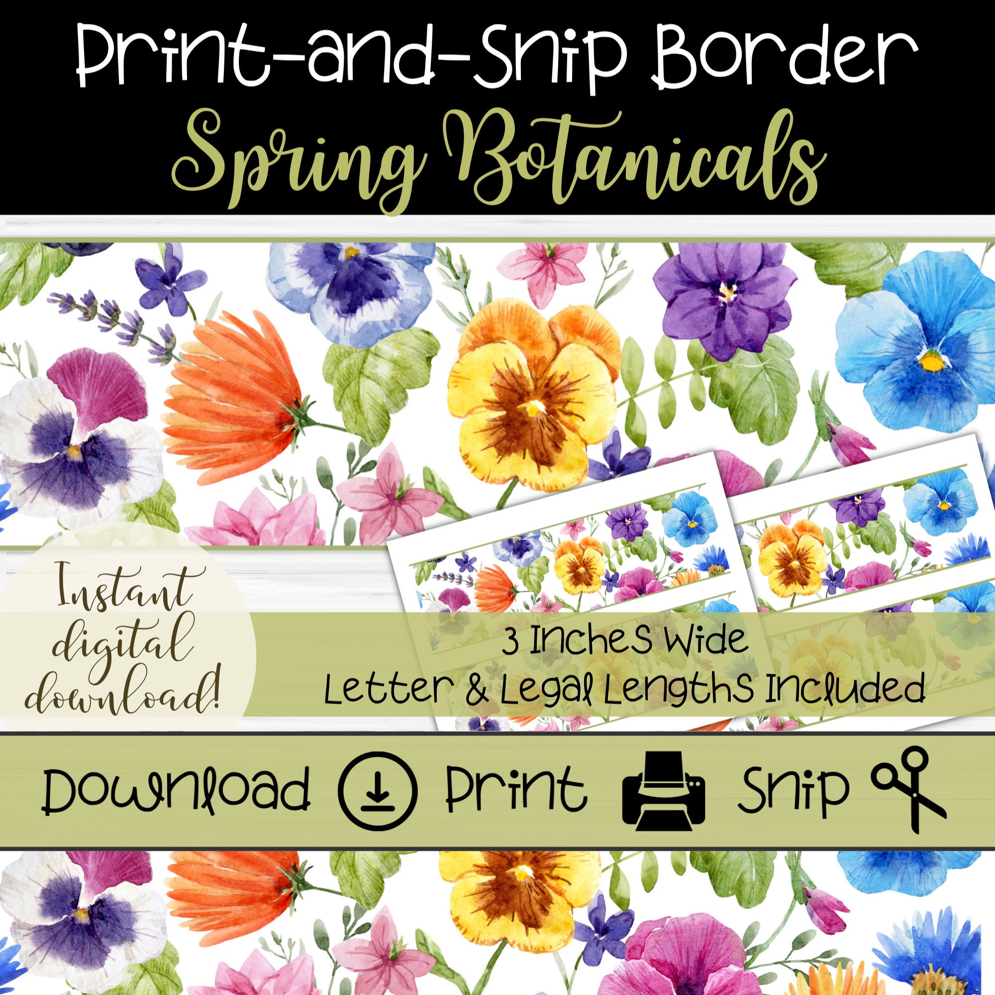 Floral Bulletin Board Border Strips Printable Spring Border Pansies ...