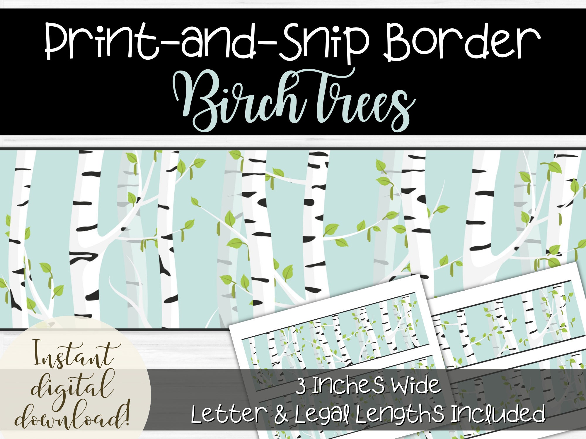 Birch Trees Bulletin Board Border: Winter Woods Decor (digital Download ...