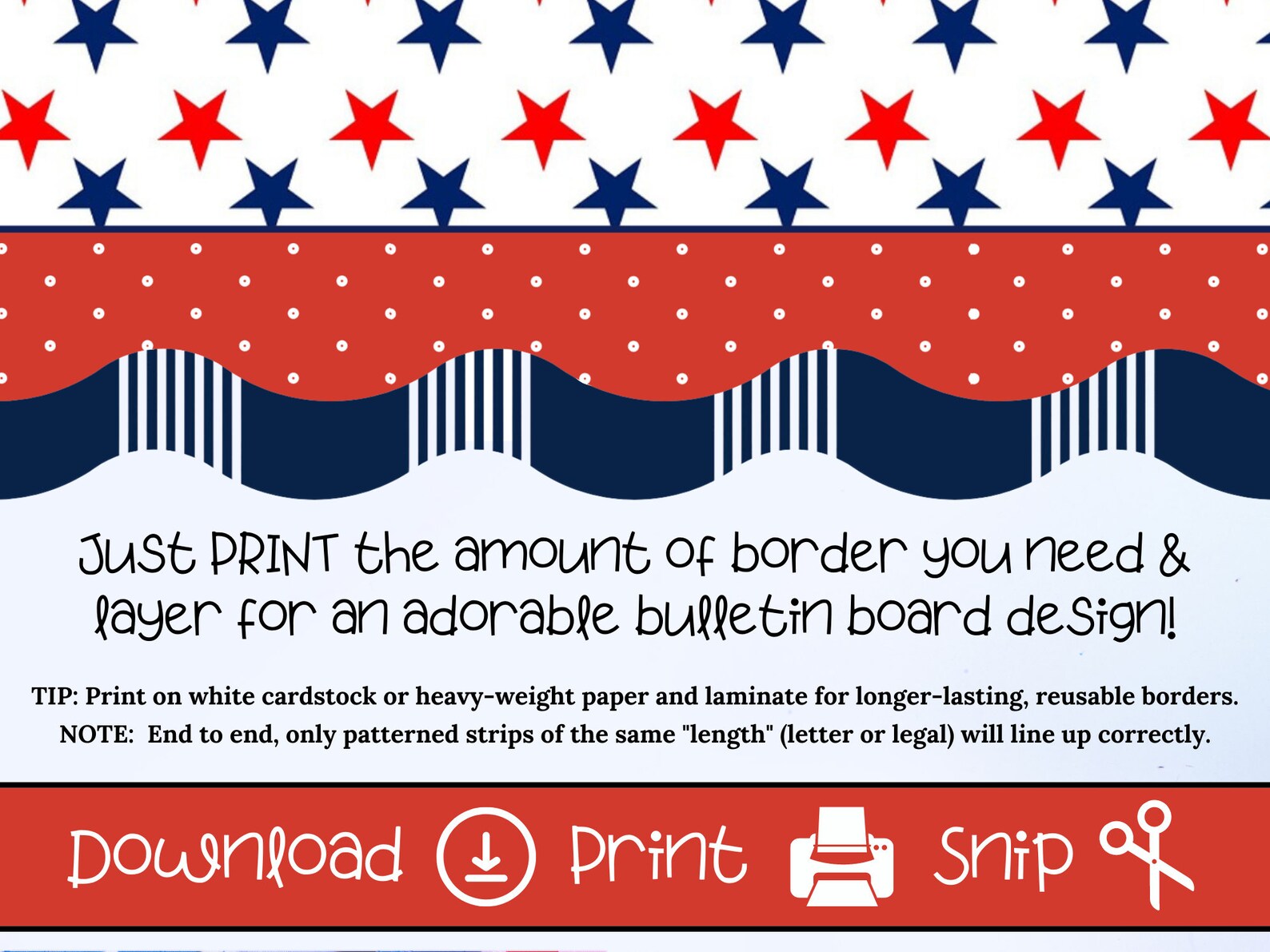 Patriotic Stars Printable Border for Bulletin Boards, Trim for DIY ...