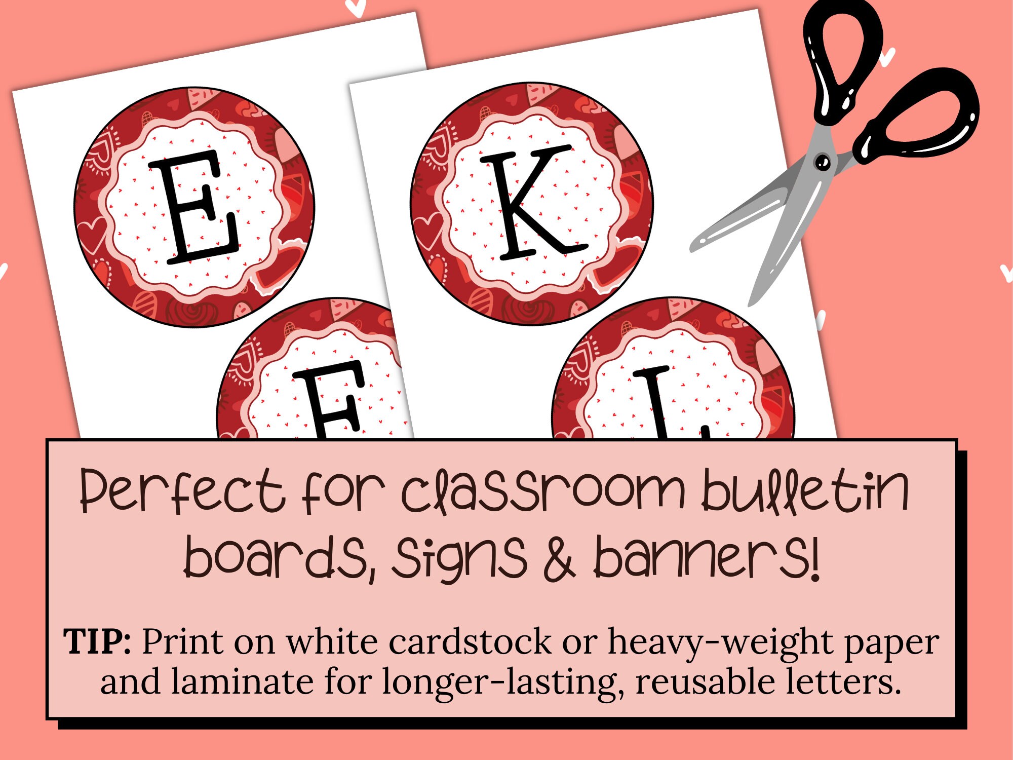 Valentine Bulletin Board & Sign Letters Printable Circle Letter Set ...