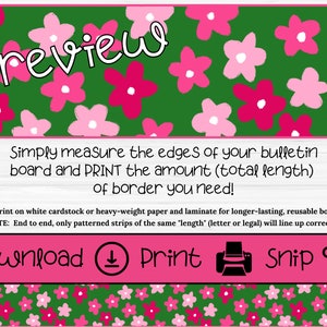 Pink Floral Bulletin Board Border, Printable Spring Border Strips ...