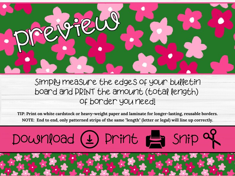Pink Floral Bulletin Board Border, Printable Spring Border Strips ...