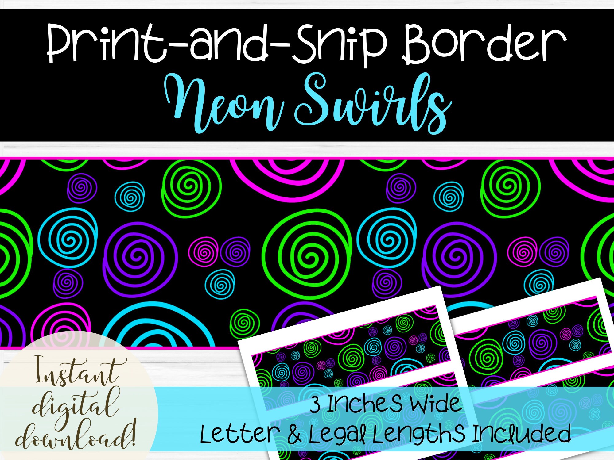 Printable Neon Swirls Pattern Bulletin Board Border for Classroom ...