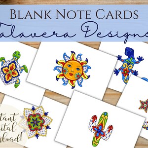 Mexican Talavera Note Cards: Printable Sun & Cactus Designs (PDF) - Etsy