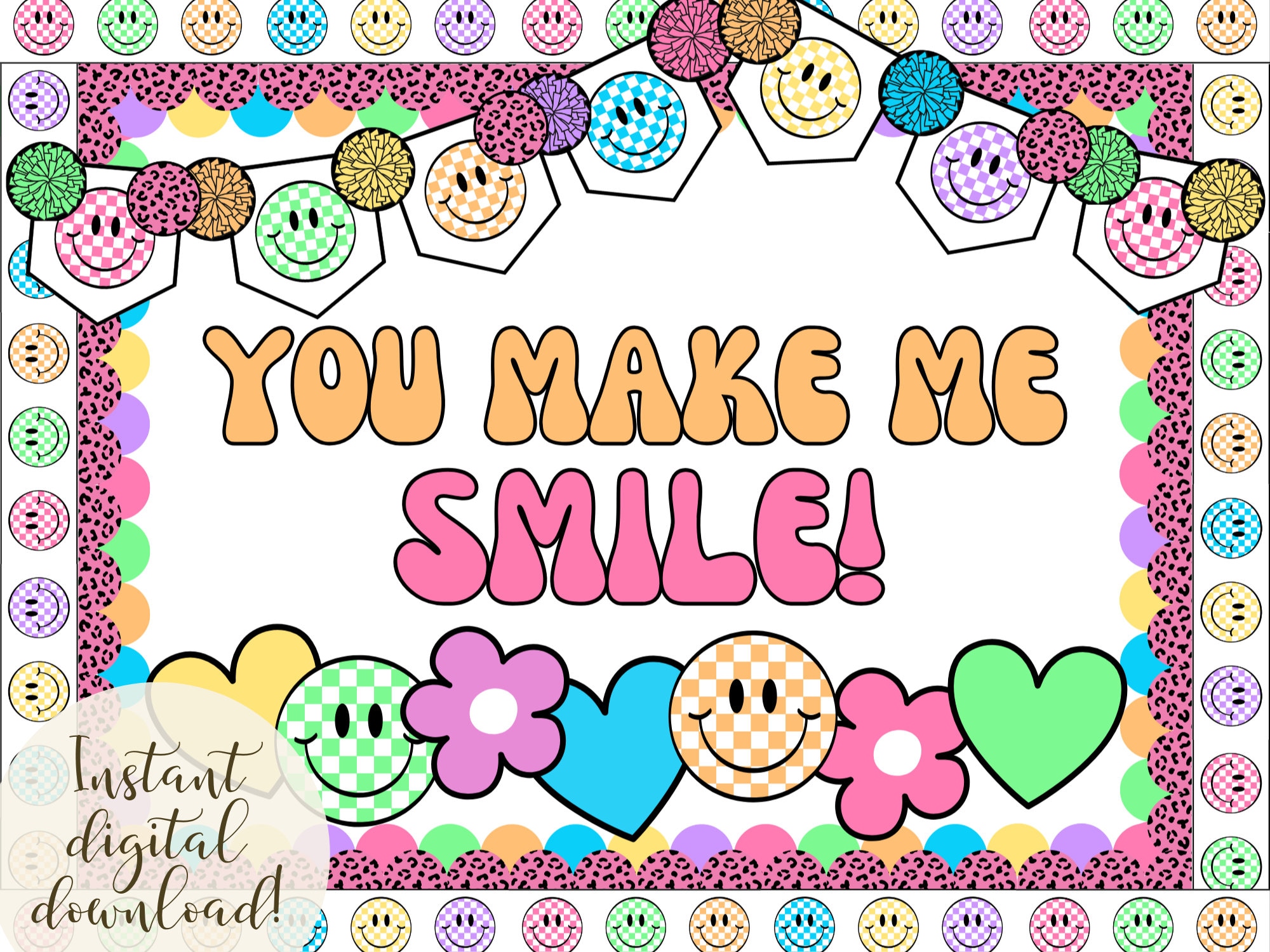 Retro Happy Faces Bulletin Board Kit | Classroom Decor (digital PDF) - Etsy