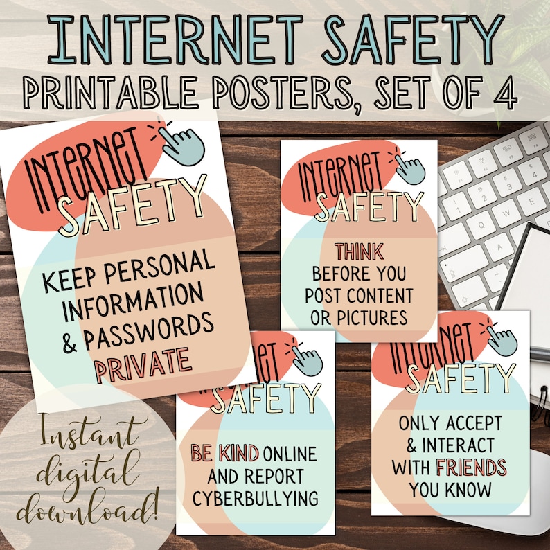 Internet Safety Classroom Poster Set: Neutral Minimalist Prints ...