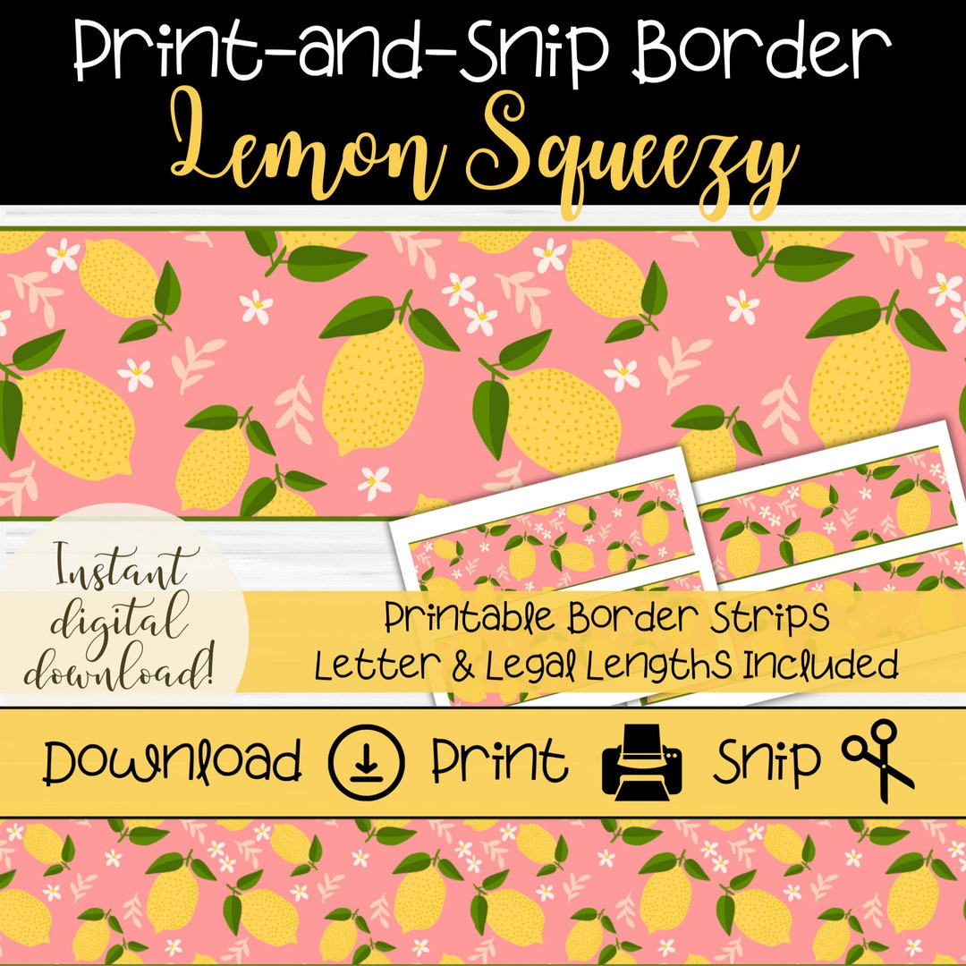 Lemon Bulletin Board Border, Printable Border Strips, Pink & Yellow ...
