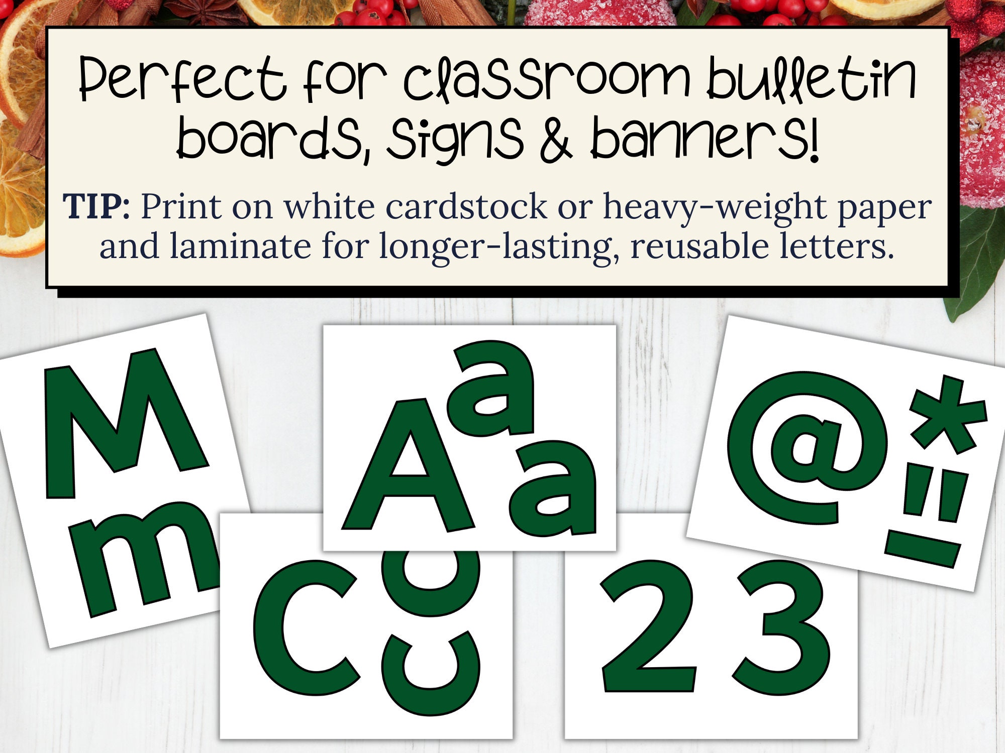 Forest Green Bulletin Board Letters | Printable 5 Inch Letter Set ...