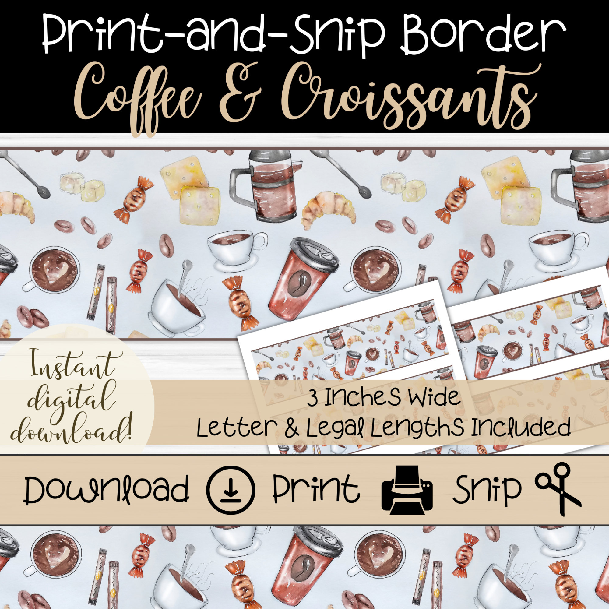 Coffee & Croissants Bulletin Board Border for Teachers Printable Coffee ...