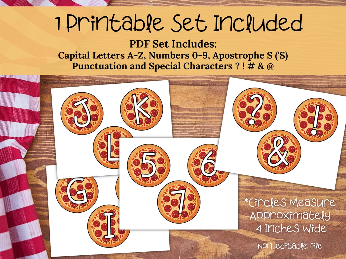Pizza Party Letters: Printable Circle Alphabet, Numbers (digital ...