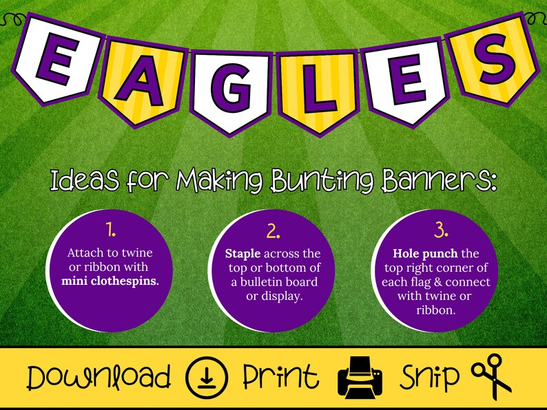 Purple, White & Gold Team Bunting Banner: Printable Letters (digital ...