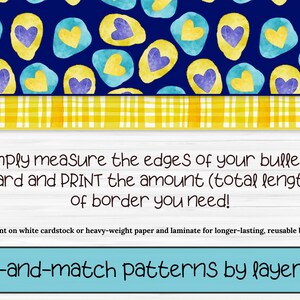 Watercolor Hearts Bulletin Board Borders | Printable Blue & Yellow ...
