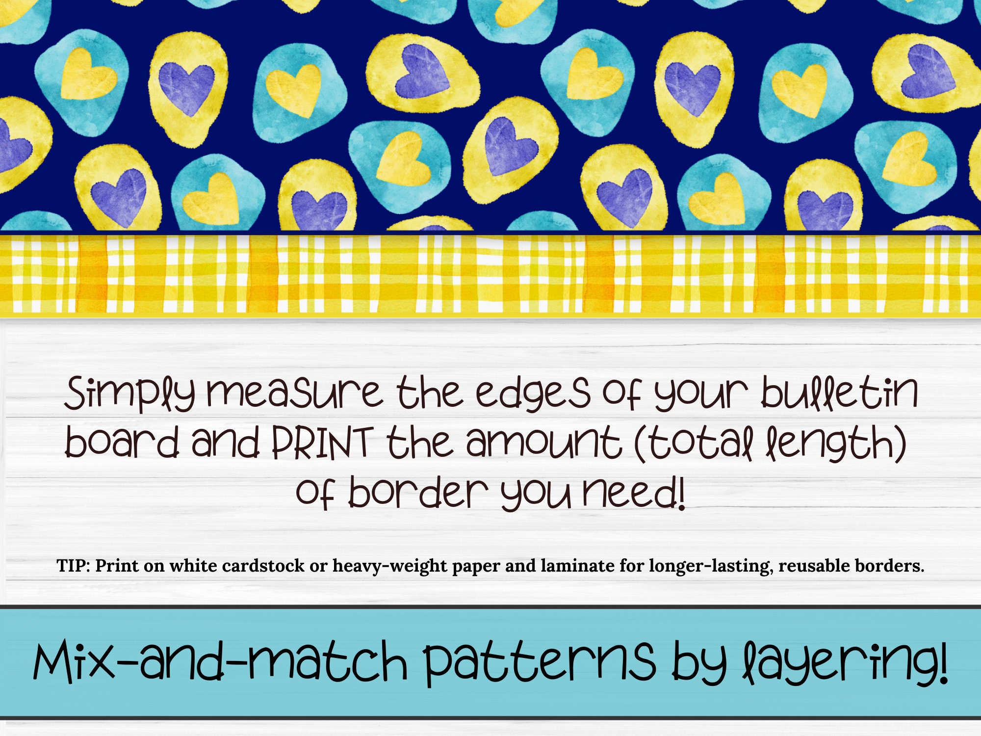 Watercolor Hearts Bulletin Board Borders Printable Blue & Yellow Border ...