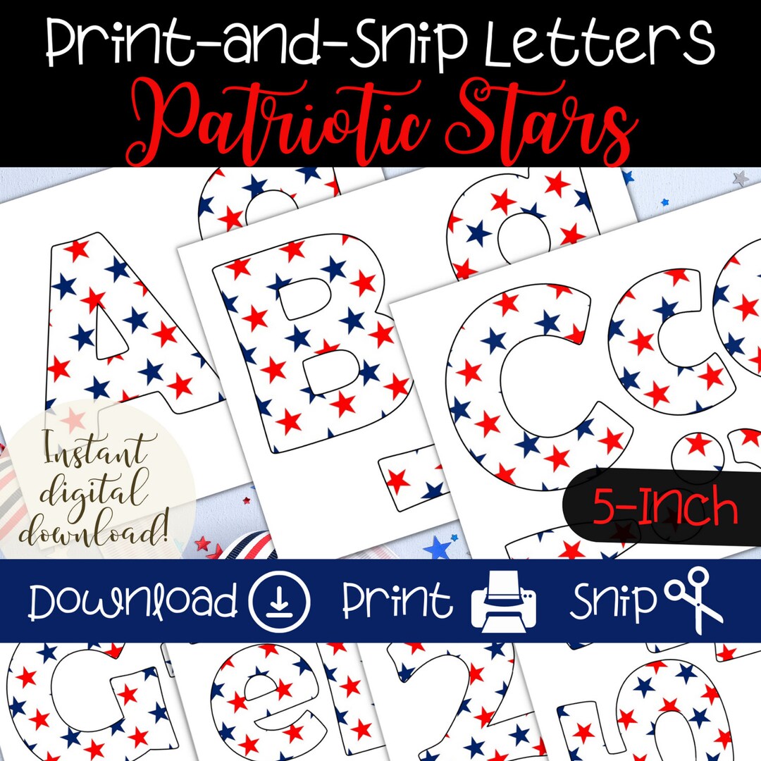 Patriotic Bulletin Board Letters | Red, White & Blue Stars | Printable ...