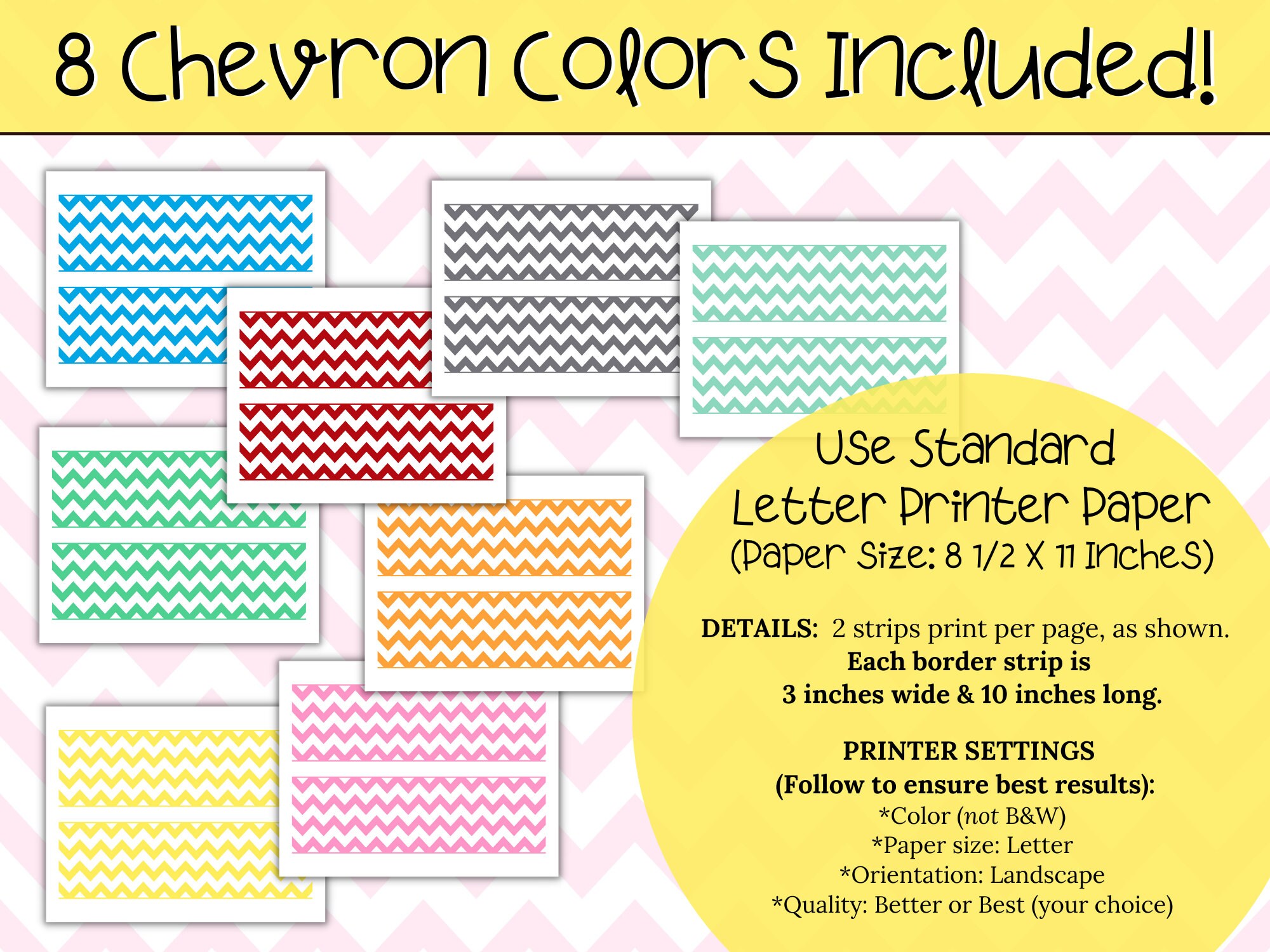 Chevron Bulletin Board Border Strips: Colorful Classroom Trim (digital ...