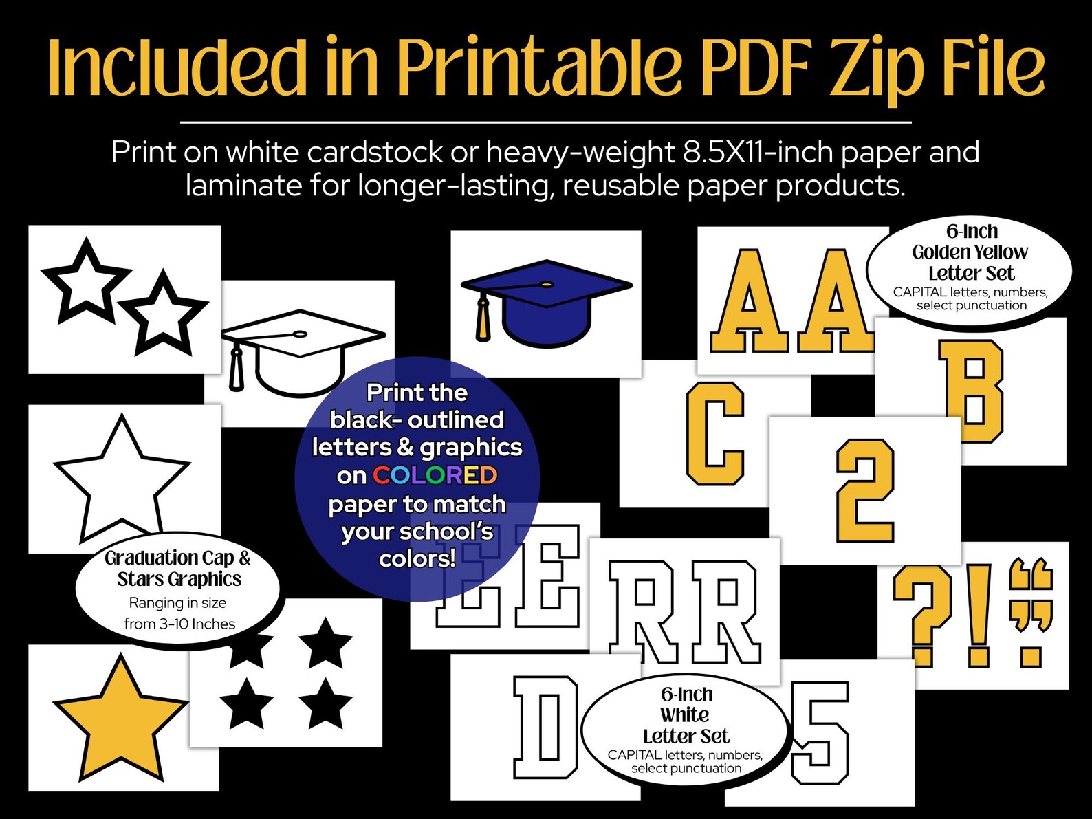Graduation Door Decoration Set | Printable Letters, Caps, Stars ...