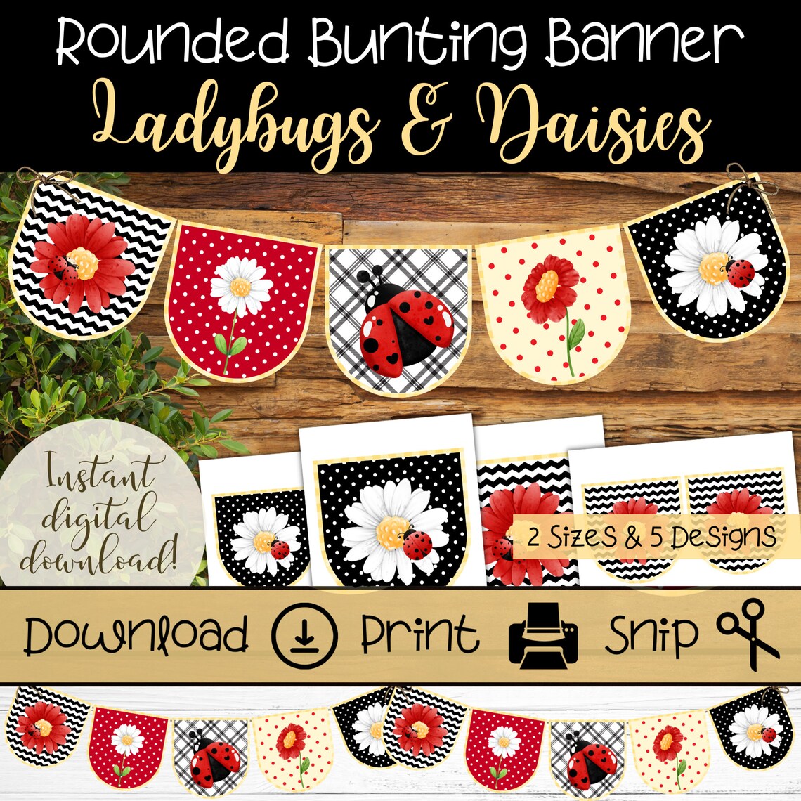 Ladybugs and Gerbera Daisies Rounded Bunting Banner Flags - Etsy
