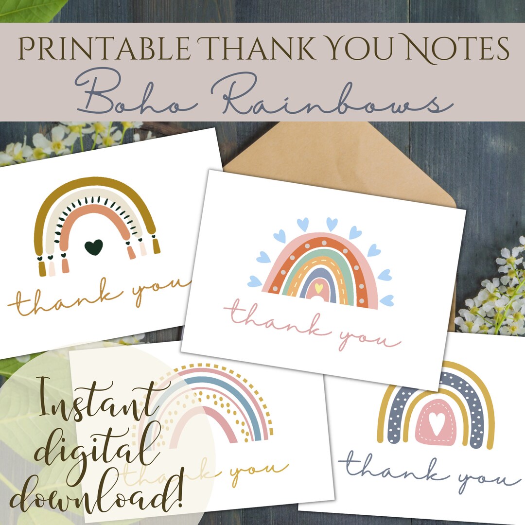 Boho Rainbow Thank You Notes: Neutral Colors (printable PDF) - Etsy