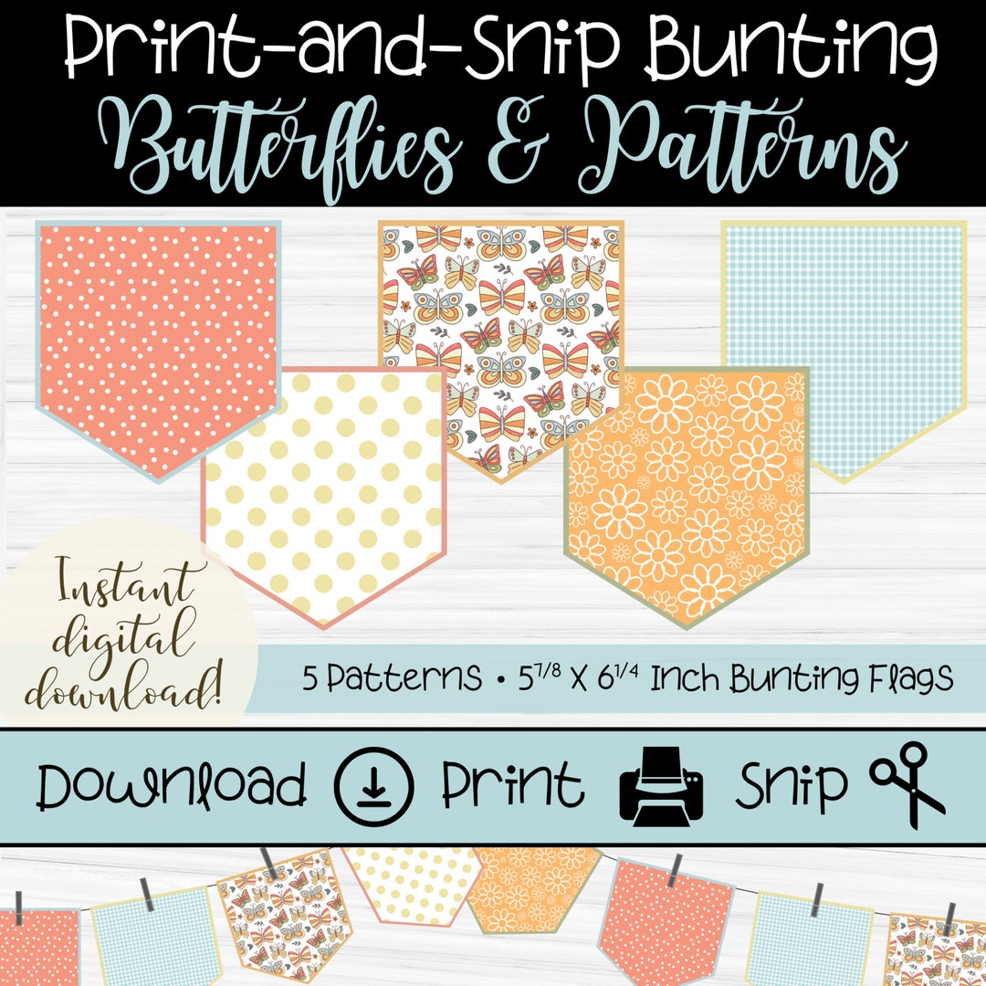 Butterflies & Pastels Bunting Banner Flags | Printable Party Banner ...