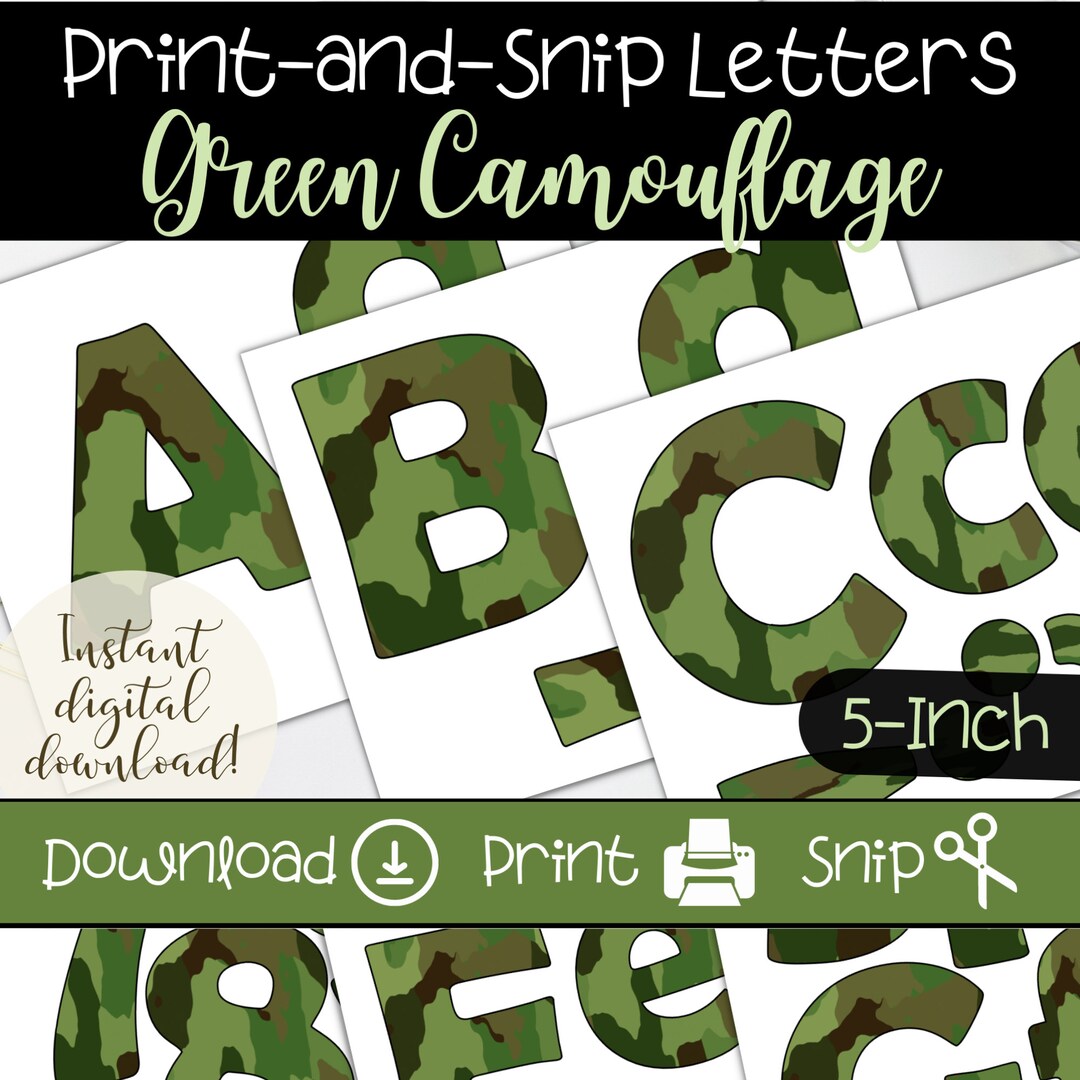 Green Camouflage Bulletin Board Letters: Printable DIY Banner (digital ...