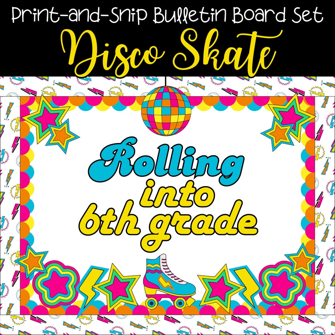 Retro Bulletin Board Kit | Disco Ball & Roller Skate | Printable Back ...