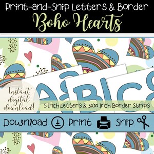 Boho Hearts Bulletin Board Set: Slate Blue Letters (digital Download ...