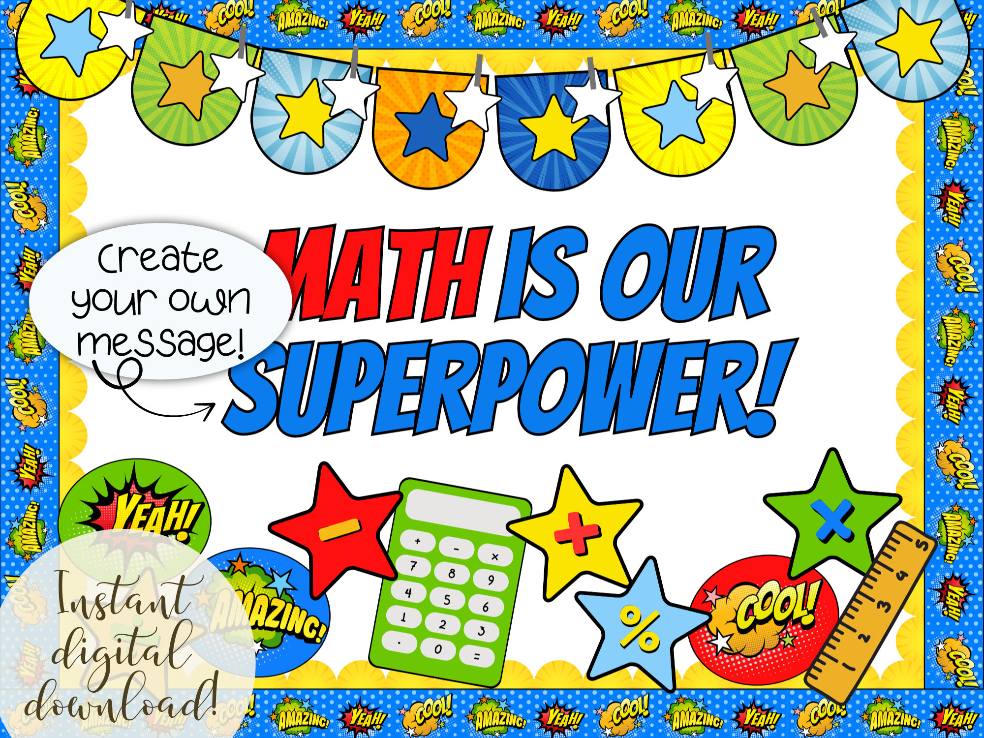 Math Bulletin Board Kit, Printable Classroom Set, Math Teacher Decor ...