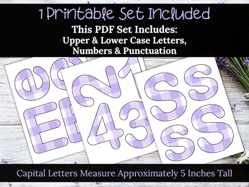 Purple Gingham Bulletin Board Letters: Pastel Printable Set (PDF) - Etsy