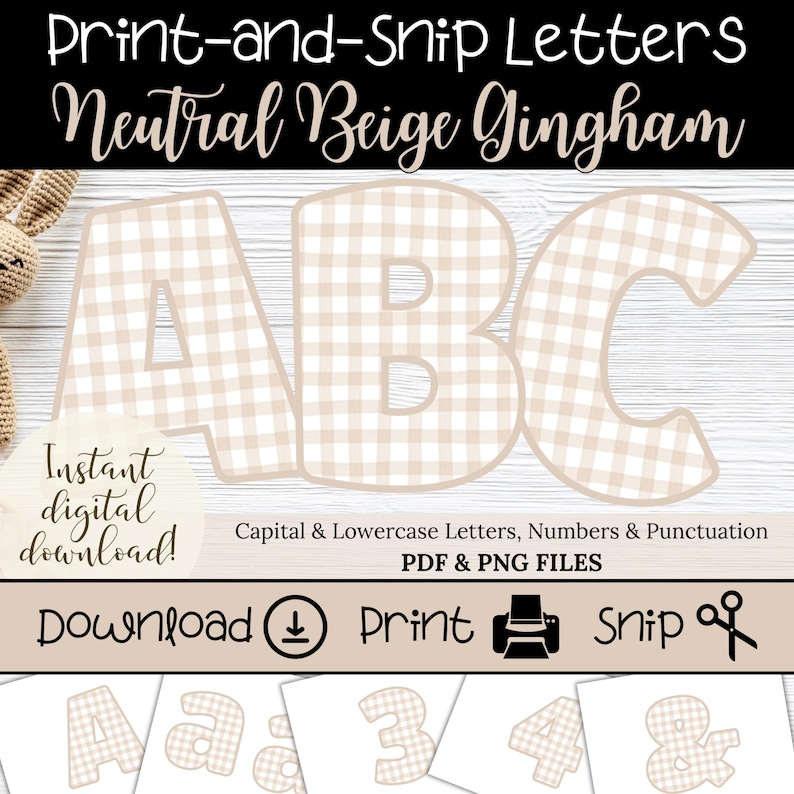 Neutral Beige Gingham Letters for Bulletin Board, Signs & Banners (PDF ...