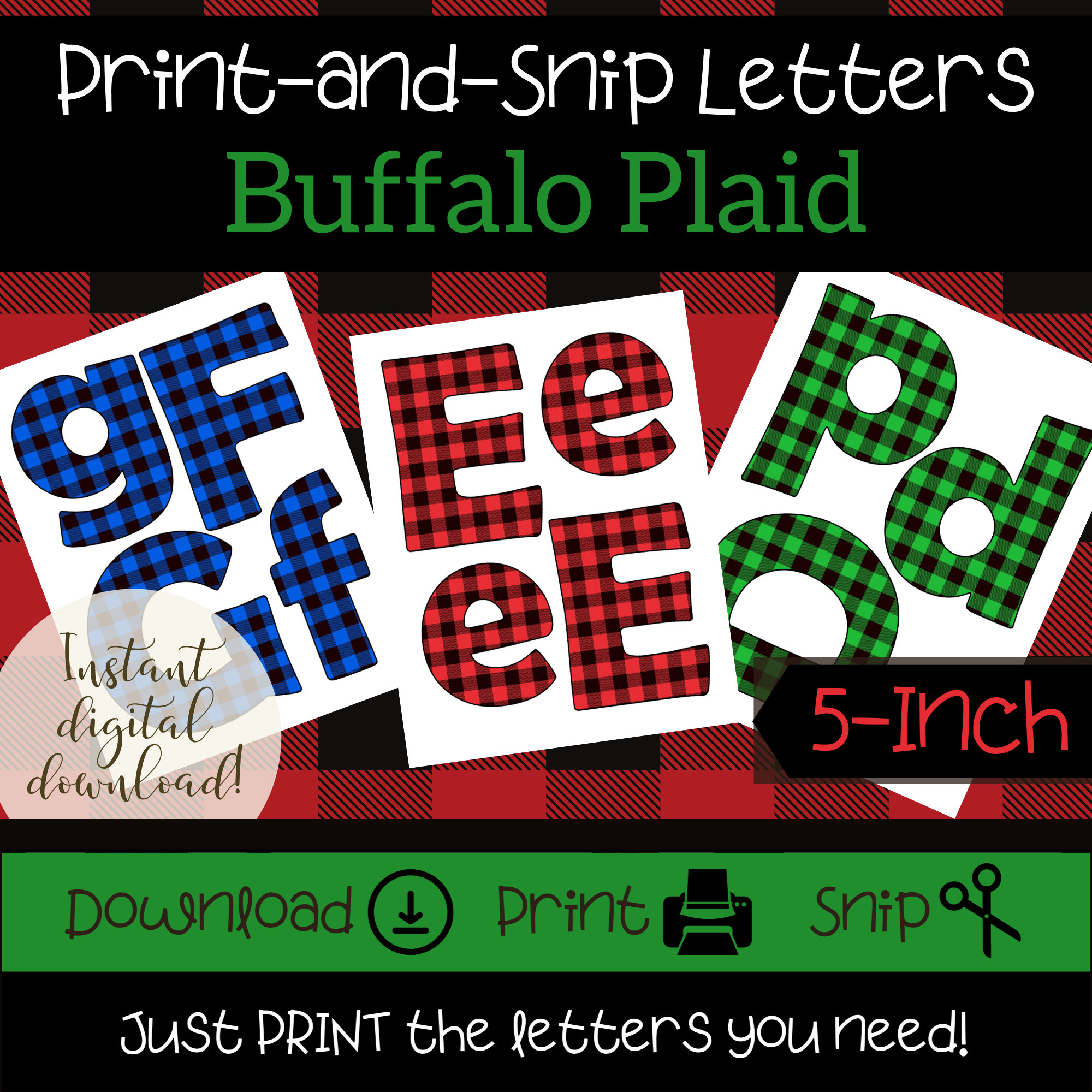 Buffalo Plaid Printable Letters for Holiday Bulletin Boards, Signs ...