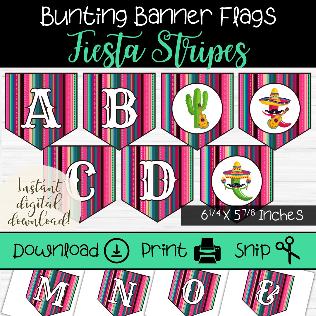 Fiesta Striped Bunting Banner Flags | Mexican Sarape Stripes | Cinco De ...