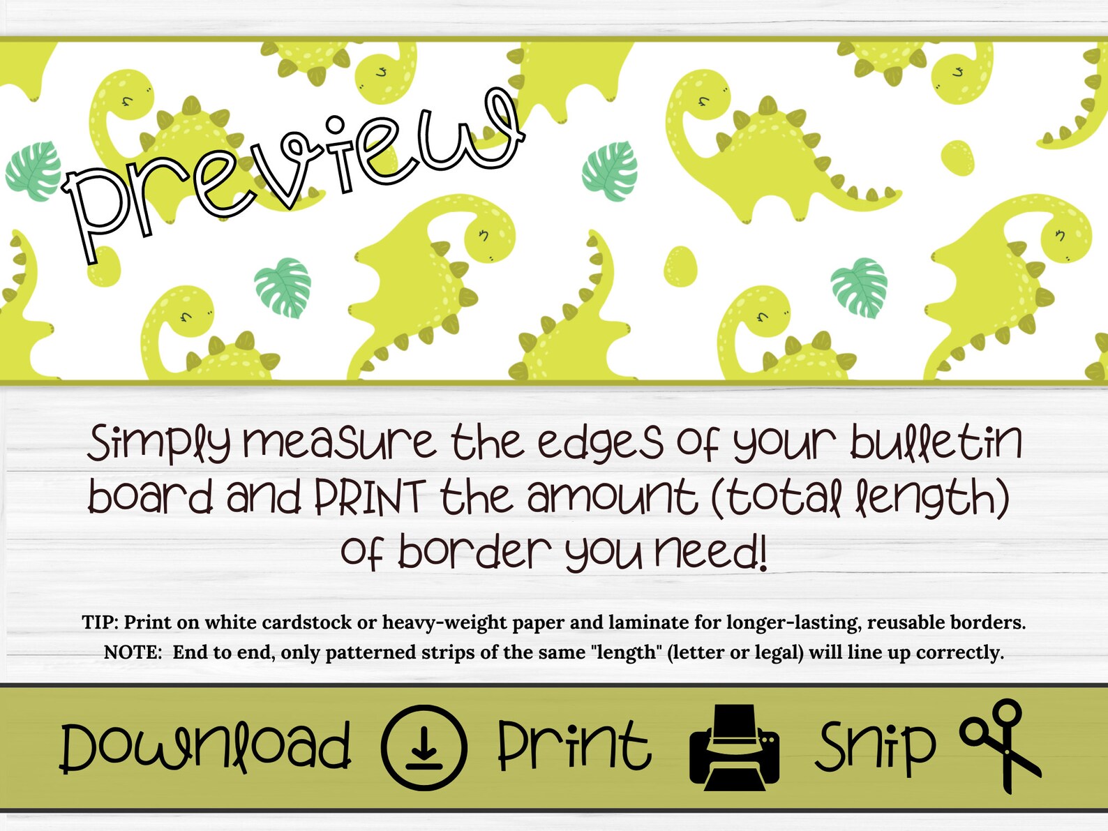 Green Dinosaur Bulletin Board Border Printable Trim for - Etsy