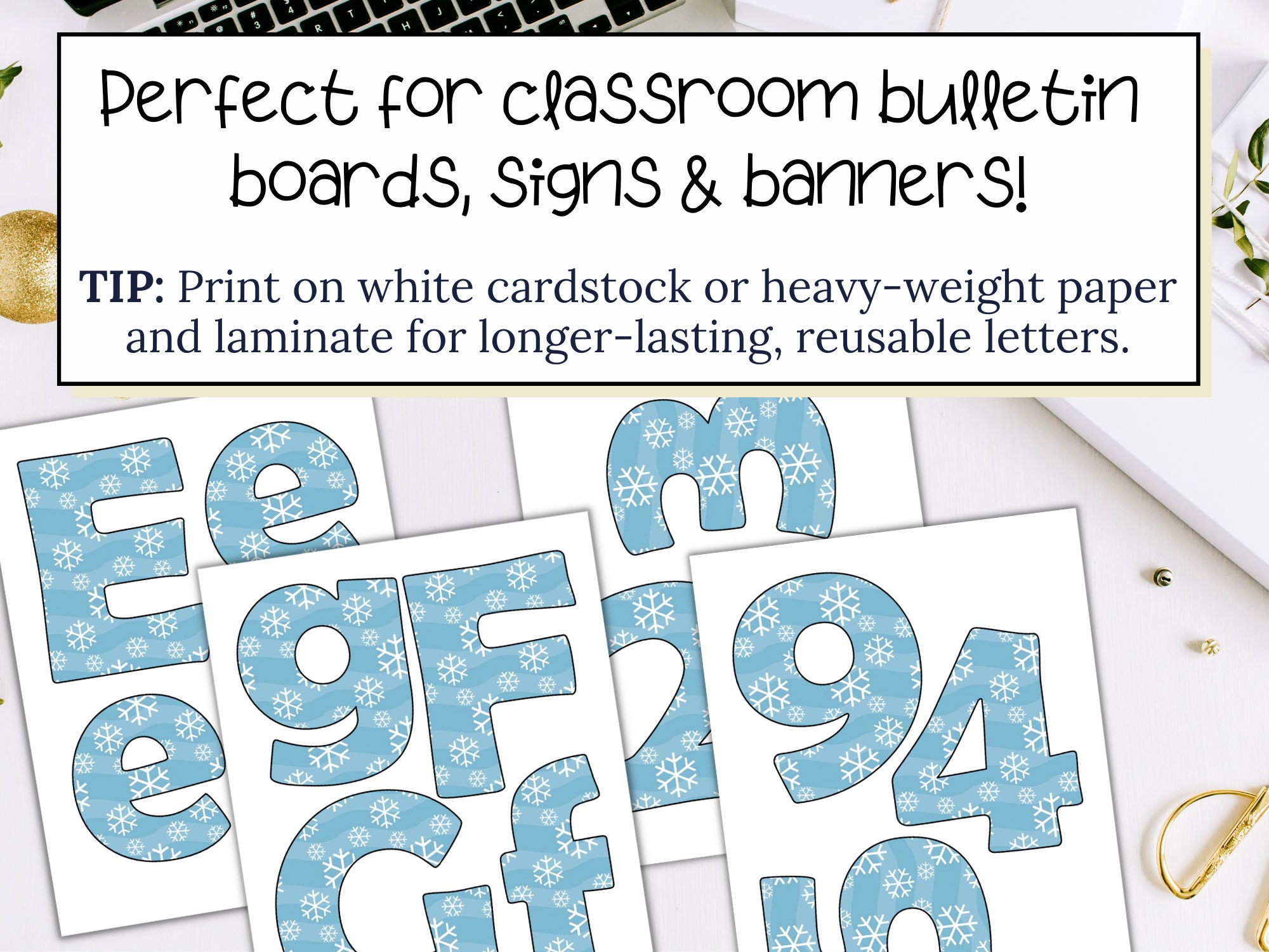 Snowflake Flurries Print and Cut Bulletin Board Letter Set for Winter ...