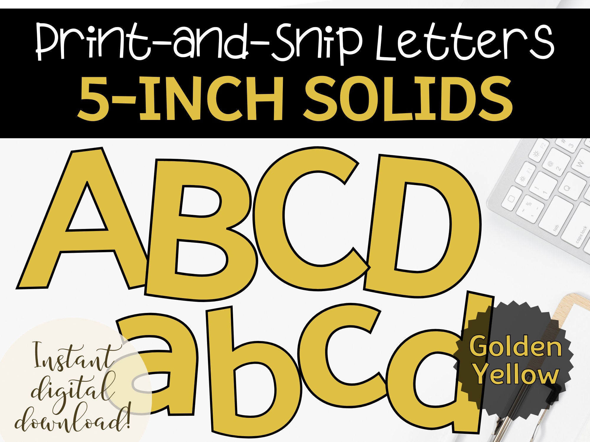 Gold Bulletin Board Letters: Printable 5-inch Classroom Decor (PDF ...