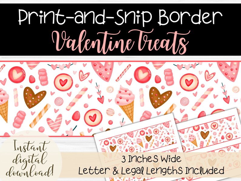 Valentine's Day Bulletin Board Border: Hearts & Candy Treats (digital ...