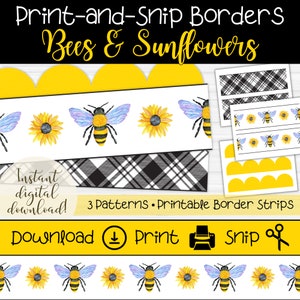 Bees & Sunflowers Bulletin Board Borders | Printable Spring Borders ...