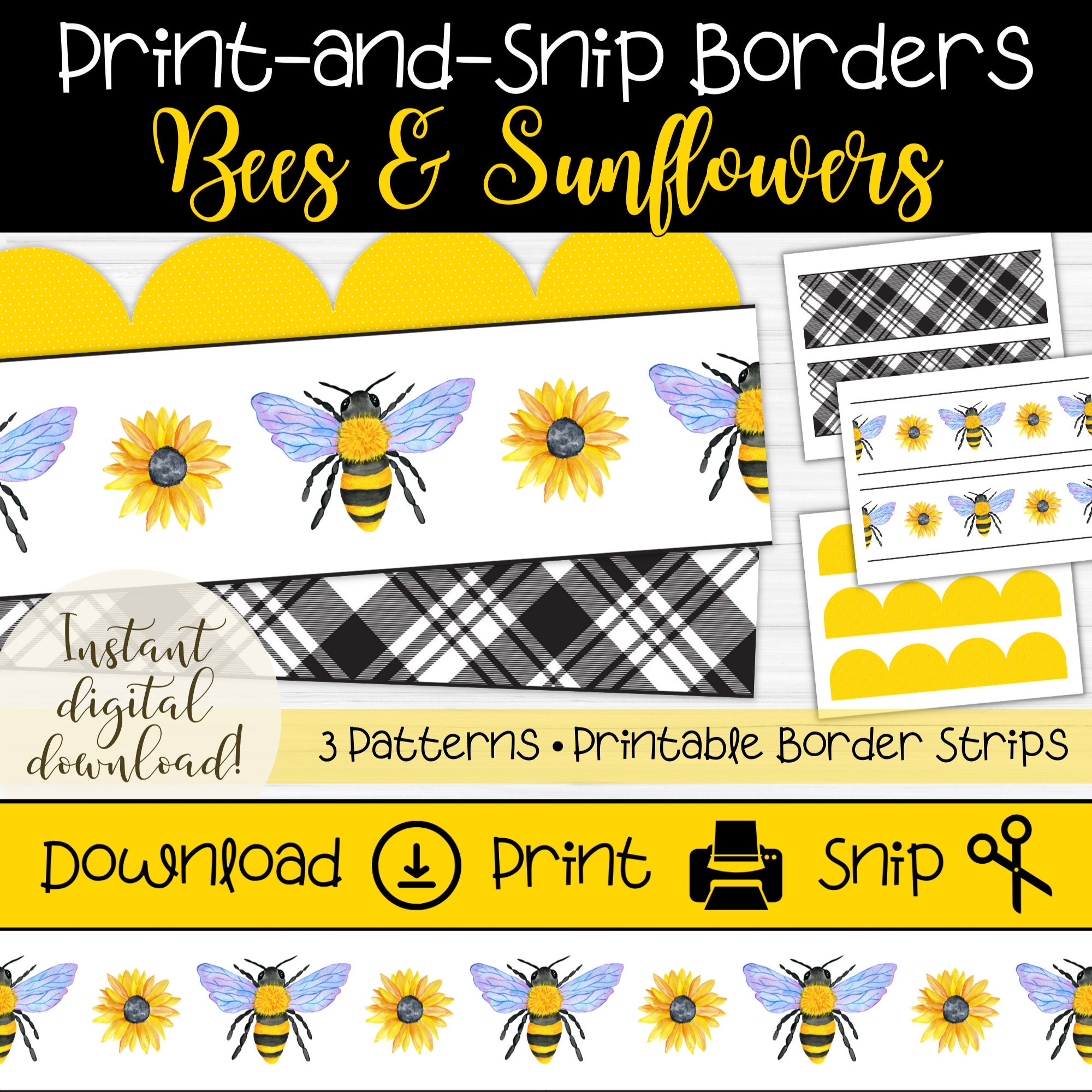 Bees & Sunflowers Bulletin Board Borders Printable Spring Borders ...