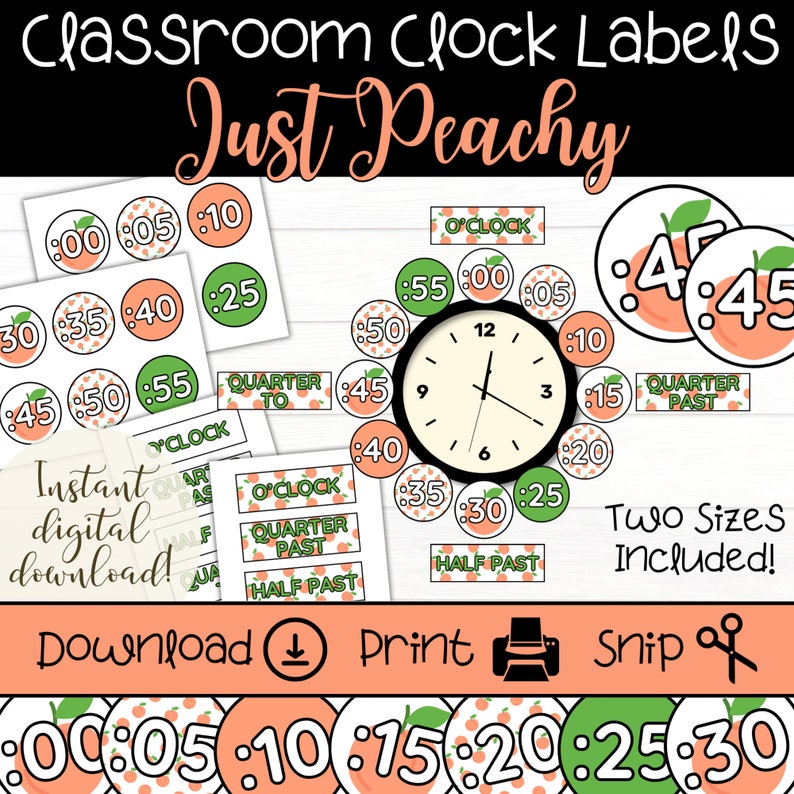 Clock Labels for Elementary Classroom Peach Theme Learning to Tell Time ...