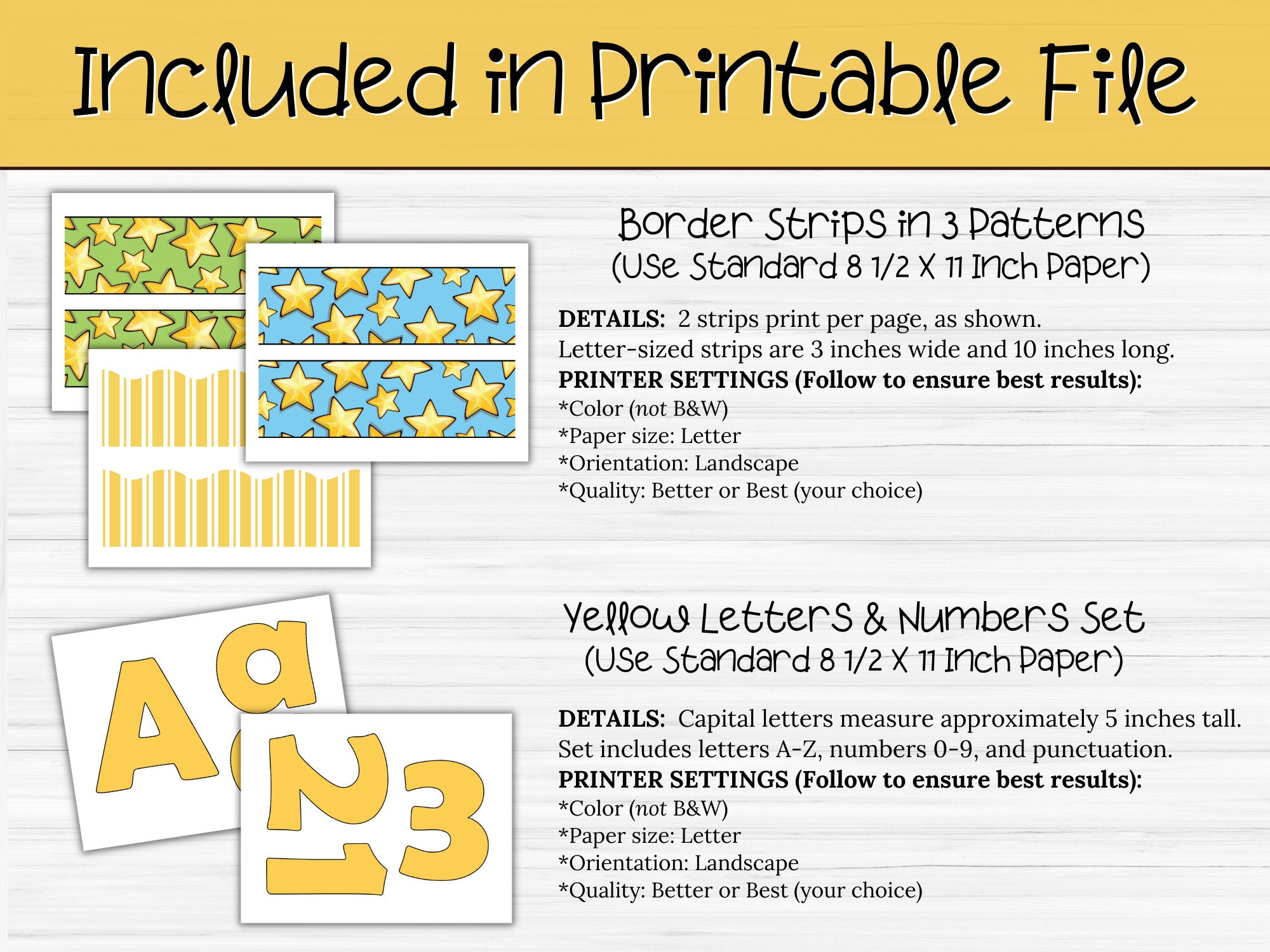 Star Bulletin Board Set: Yellow Letters and Borders (digital Download ...