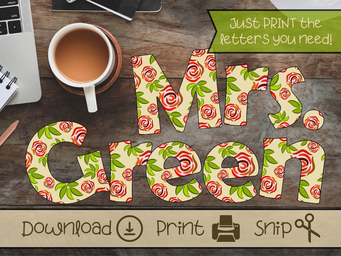Rose Bulletin Board Letters: Abstract Floral Printable Set (digital ...