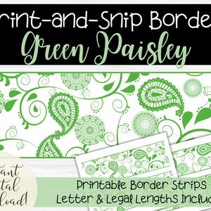 Green Paisley Bulletin Board Border, Spring Classroom Decor (digital ...