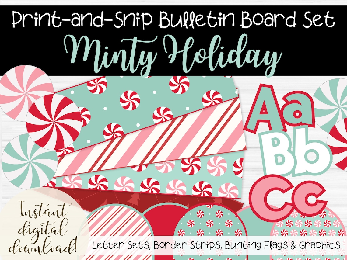Mint Candy Holiday Bulletin Board Set Pink Green & Red - Etsy