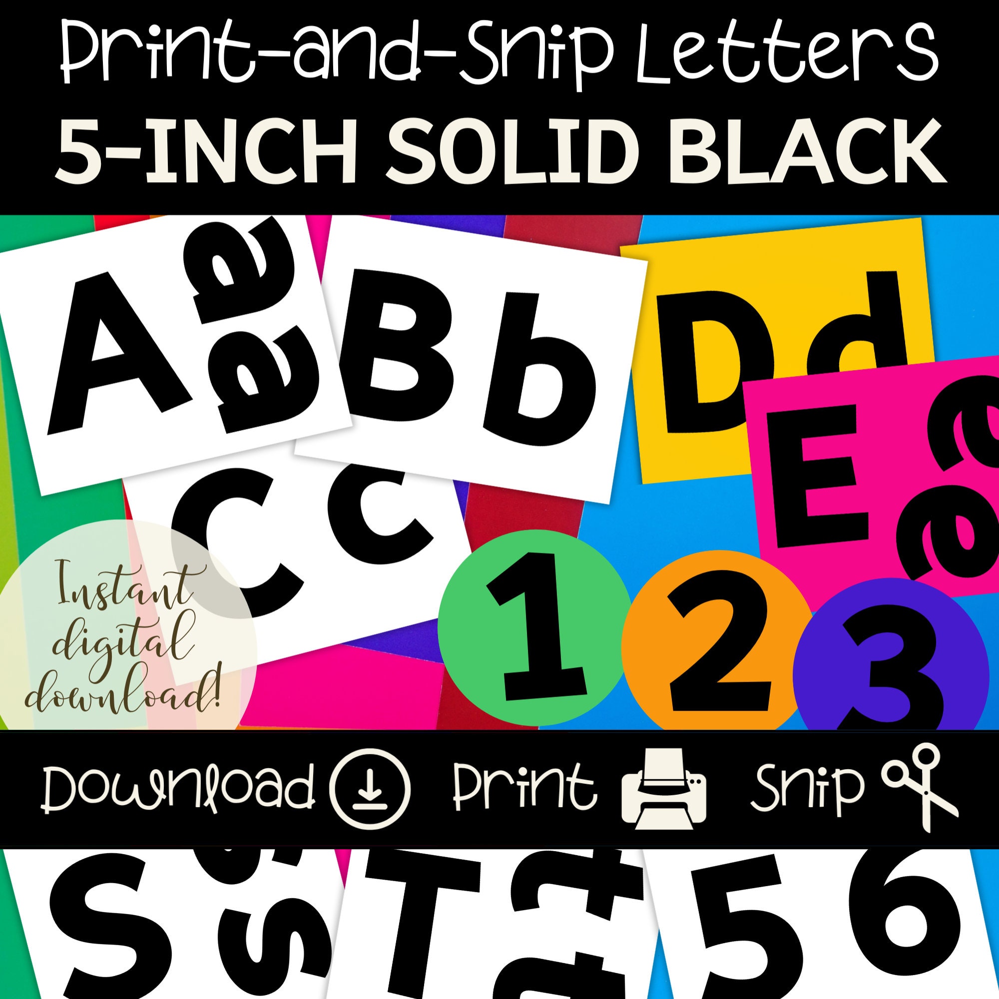 Black Bulletin Board & Sign Letters Printable 5-inch Letter Set Black ...