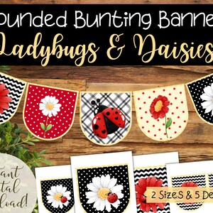 Ladybugs and Gerbera Daisies Rounded Bunting Banner Flags | Printable ...
