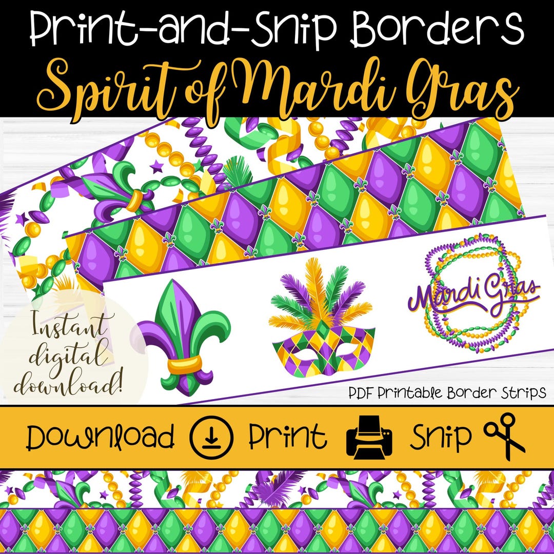 Mardi Gras Bulletin Board Border | Printable Fat Tuesday Trim | Festive ...