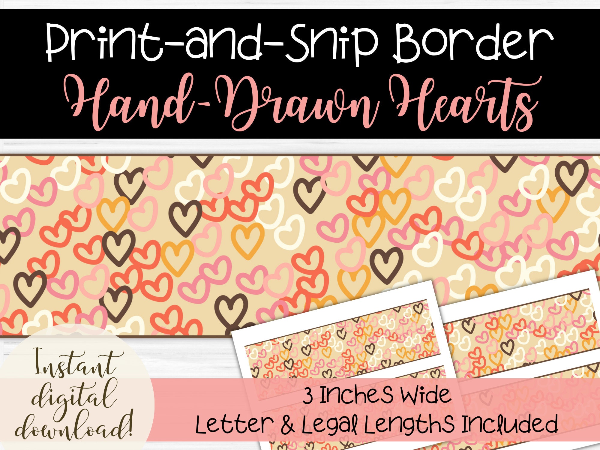 Hand-drawn Hearts Bulletin Board Border Printable Valentine's Day ...