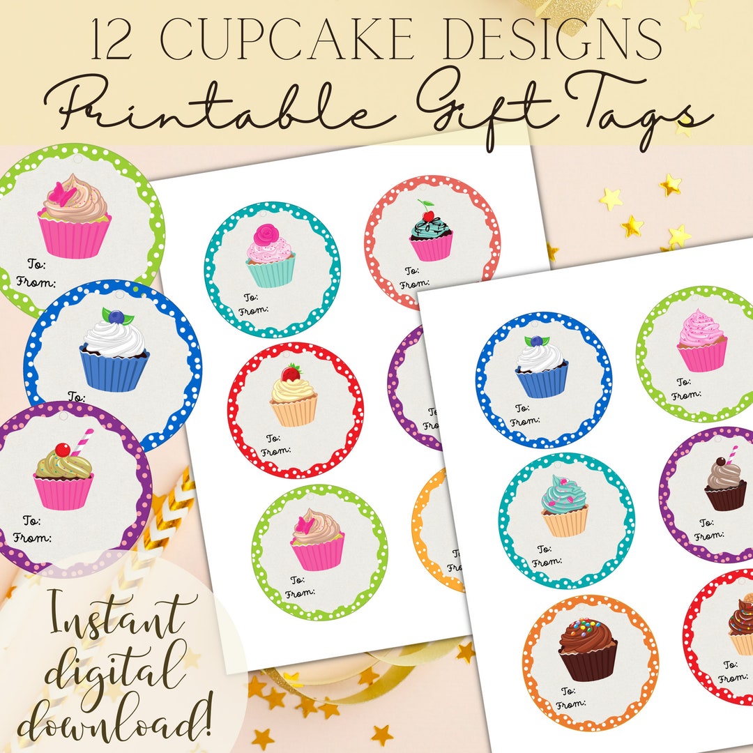 Cupcake Gift Tags | Round Printable Birthday Labels (PDF) - Etsy